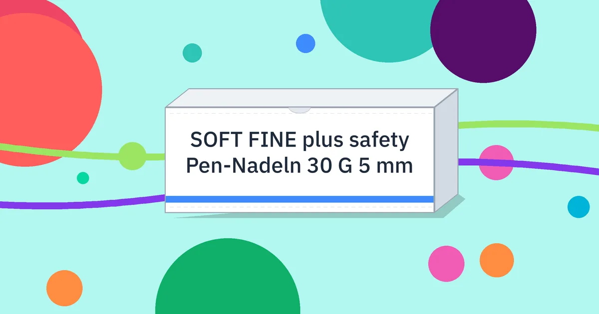 Symbolbild: Packung mit der Aufschrift SOFT FINE plus safety Pen-Nadeln 30 G 5 mm (PZN 20130940) – Verfügbarkeit und Bezug in Apotheken in Frankfurt am Main