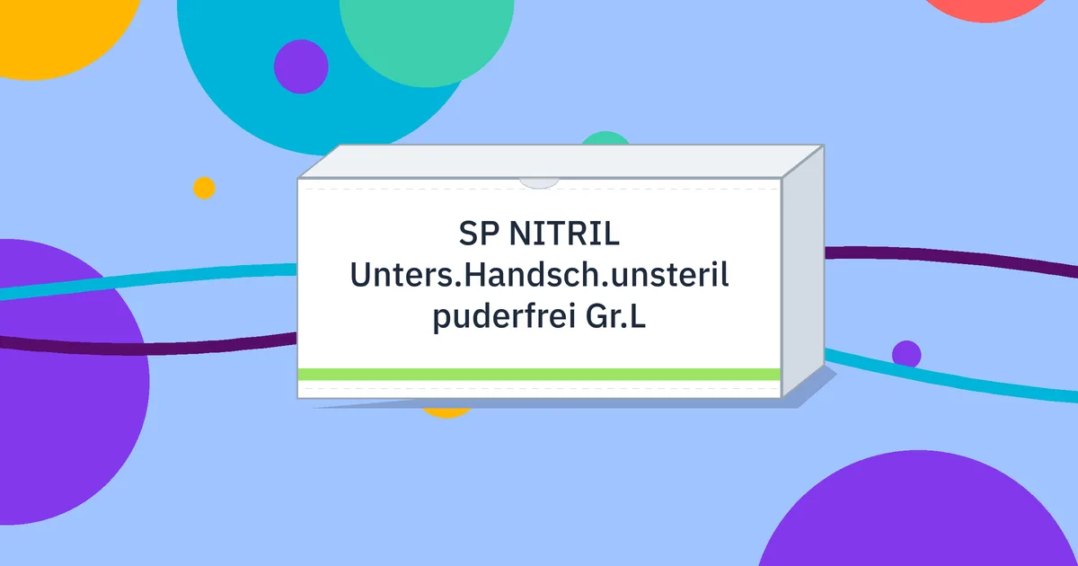 Symbolbild: Packung mit der Aufschrift SP NITRIL Unters.Handsch.unsteril puderfrei Gr.L (PZN 10534553) – Verfügbarkeit und Bezug in Apotheken in Frankfurt am Main