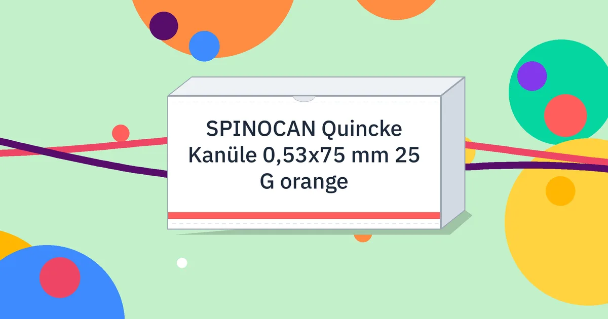 Symbolbild: Packung mit der Aufschrift SPINOCAN Quincke Kanüle 0,53x75 mm 25 G orange (PZN 06592929) – Verfügbarkeit und Bezug in Apotheken in Frankfurt am Main