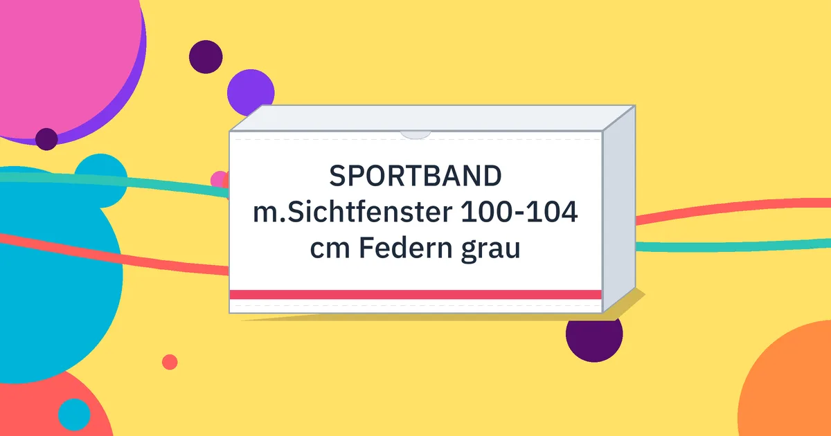 Symbolbild: Packung mit der Aufschrift SPORTBAND m.Sichtfenster 100-104 cm Federn grau (PZN 13916806) – Verfügbarkeit und Bezug in Apotheken in Frankfurt am Main