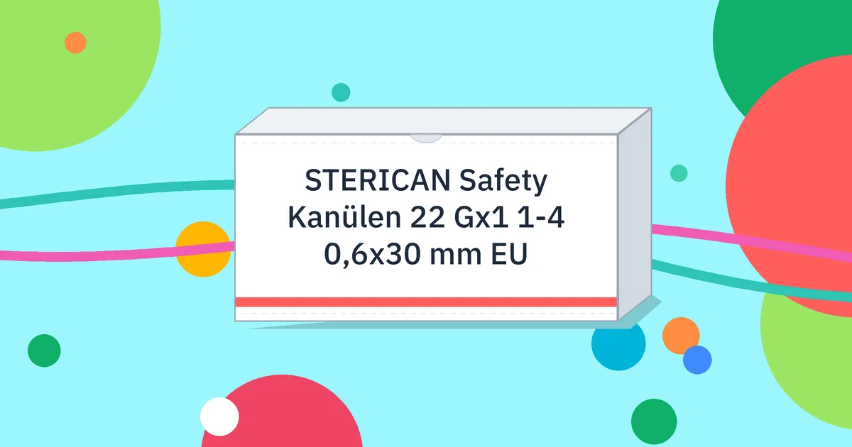 Symbolbild: Packung mit der Aufschrift STERICAN Safety Kanülen 22 Gx1 1-4 0,6x30 mm EU (PZN 16016919) – Verfügbarkeit und Bezug in Apotheken in Frankfurt am Main