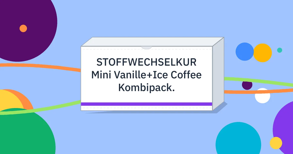 Symbolbild: Packung mit der Aufschrift STOFFWECHSELKUR Mini Vanille+Ice Coffee Kombipack. (PZN 14044662) – Verfügbarkeit und Bezug in Apotheken in Frankfurt am Main