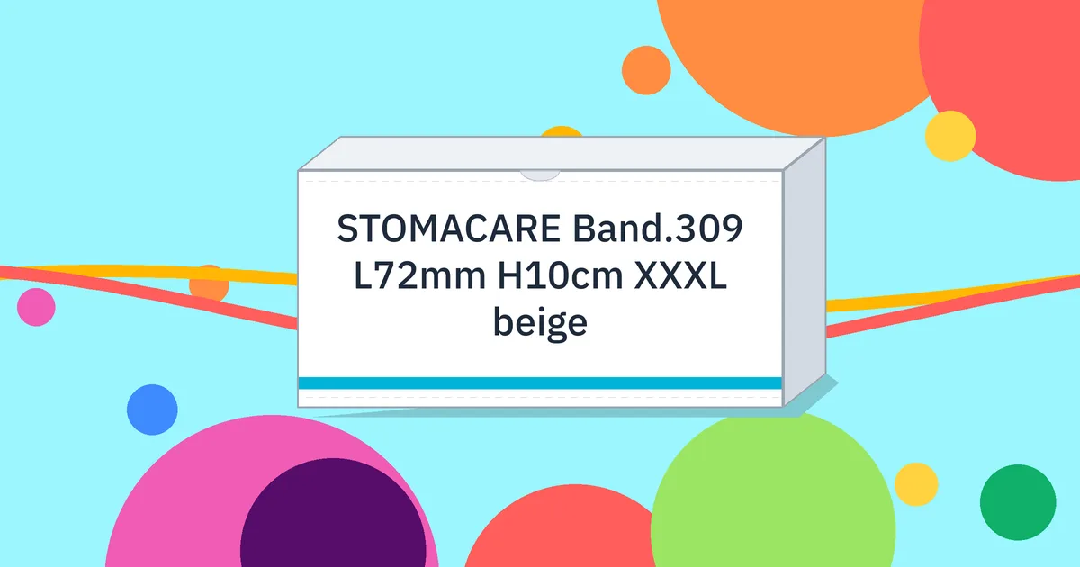 Symbolbild: Packung mit der Aufschrift STOMACARE Band.309 L72mm H10cm XXXL beige (PZN 10840617) – Verfügbarkeit und Bezug in Apotheken in Frankfurt am Main
