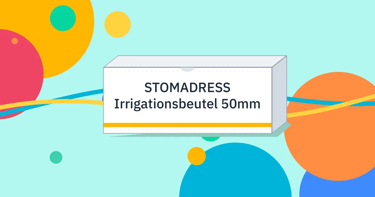 Symbolbild: Packung mit der Aufschrift STOMADRESS Irrigationsbeutel 50mm (PZN 07273563) – Verfügbarkeit und Bezug in Apotheken in Frankfurt am Main
