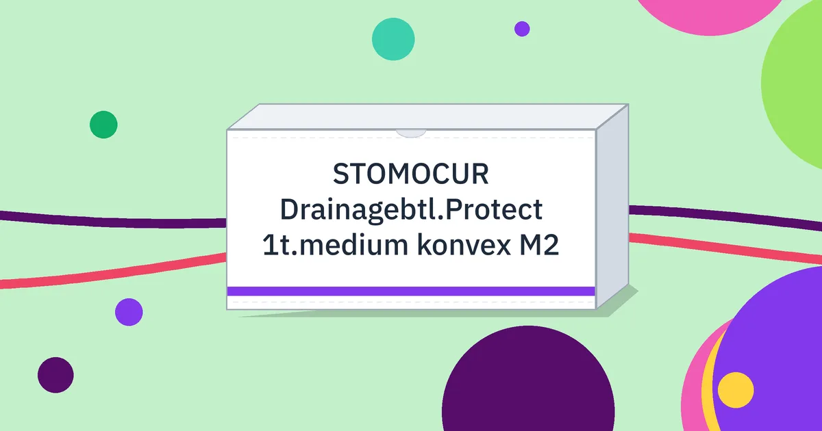 Symbolbild: Packung mit der Aufschrift STOMOCUR Drainagebtl.Protect 1t.medium konvex M2 (PZN 17550532) – Verfügbarkeit und Bezug in Apotheken in Frankfurt am Main