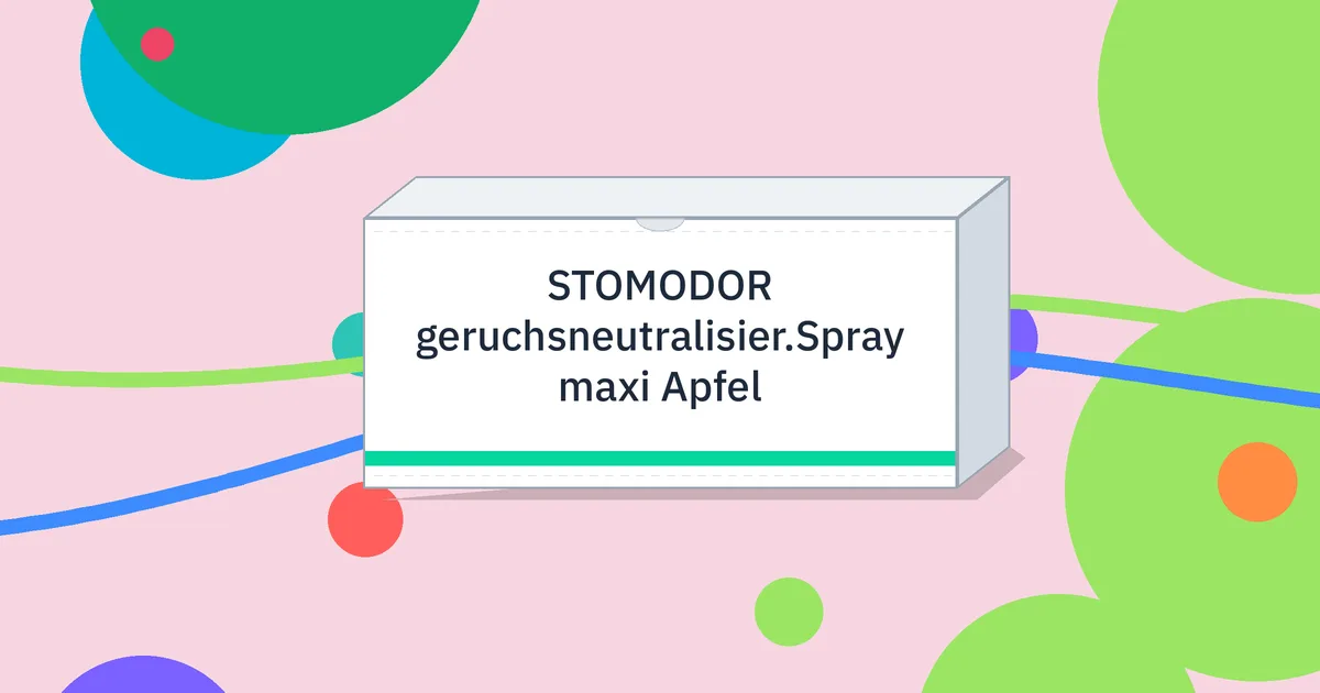 Symbolbild: Packung mit der Aufschrift STOMODOR geruchsneutralisier.Spray maxi Apfel (PZN 17866235) – Verfügbarkeit und Bezug in Apotheken in Frankfurt am Main