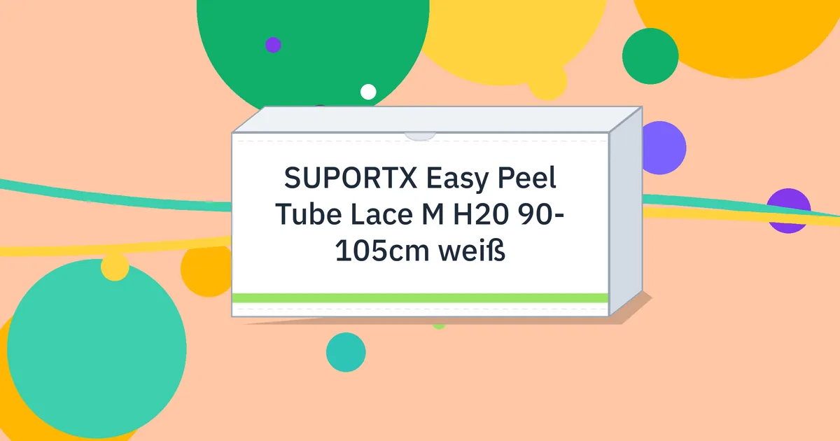 Symbolbild: Packung mit der Aufschrift SUPORTX Easy Peel Tube Lace M H20 90-105cm weiß (PZN 09487021) – Verfügbarkeit und Bezug in Apotheken in Frankfurt am Main