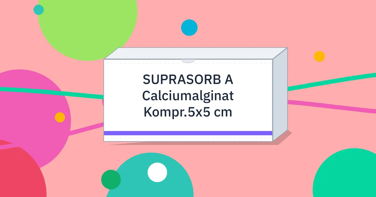 Symbolbild: Packung mit der Aufschrift SUPRASORB A Calciumalginat Kompr.5x5 cm (PZN 16753374) – Verfügbarkeit und Bezug in Apotheken in Frankfurt am Main