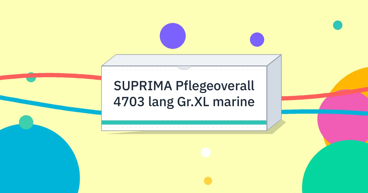 Symbolbild: Packung mit der Aufschrift SUPRIMA Pflegeoverall 4703 lang Gr.XL marine (PZN 12668393) – Verfügbarkeit und Bezug in Apotheken in Frankfurt am Main