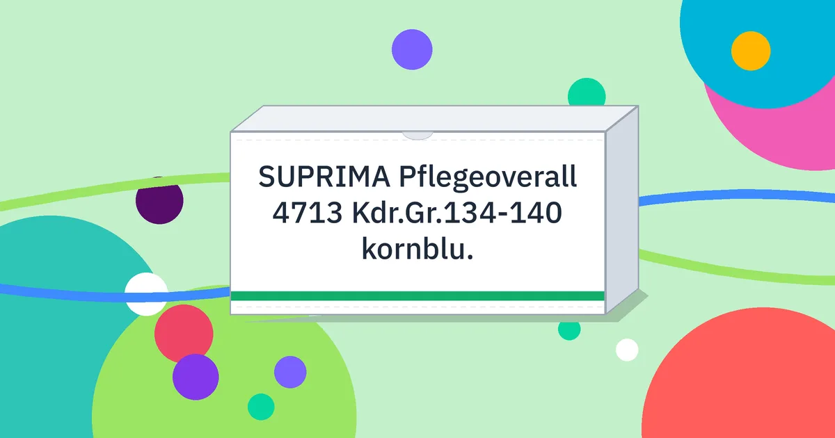 Symbolbild: Packung mit der Aufschrift SUPRIMA Pflegeoverall 4713 Kdr.Gr.134-140 kornblu. (PZN 11674718) – Verfügbarkeit und Bezug in Apotheken in Frankfurt am Main