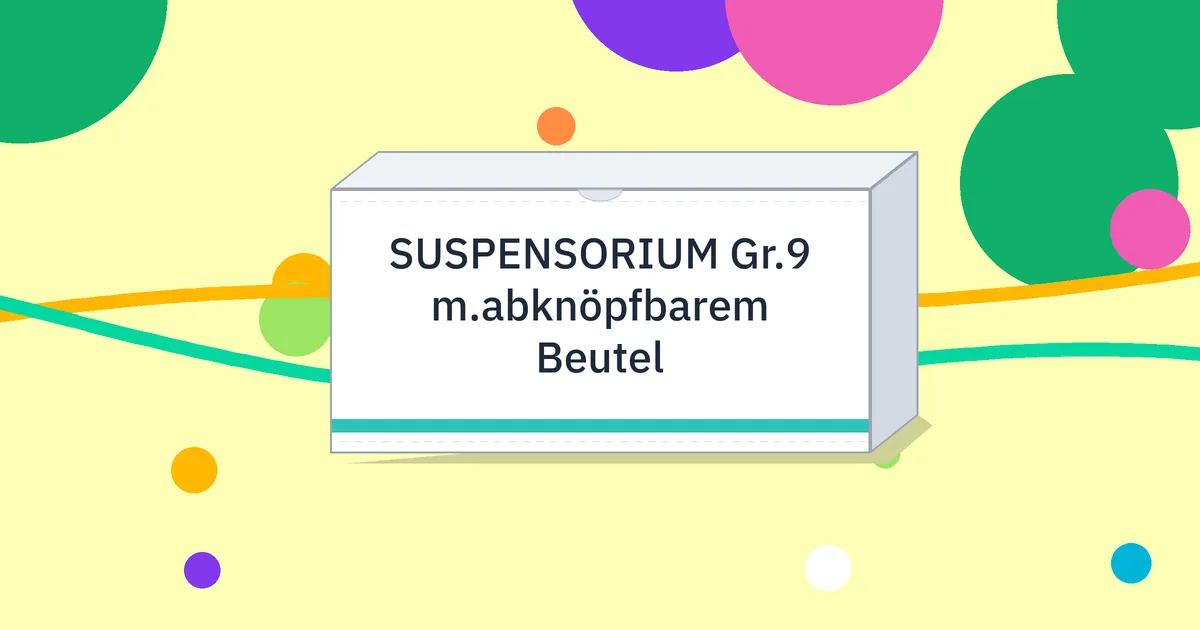 Symbolbild: Packung mit der Aufschrift SUSPENSORIUM Gr.9 m.abknöpfbarem Beutel (PZN 03800801) – Verfügbarkeit und Bezug in Apotheken in Frankfurt am Main