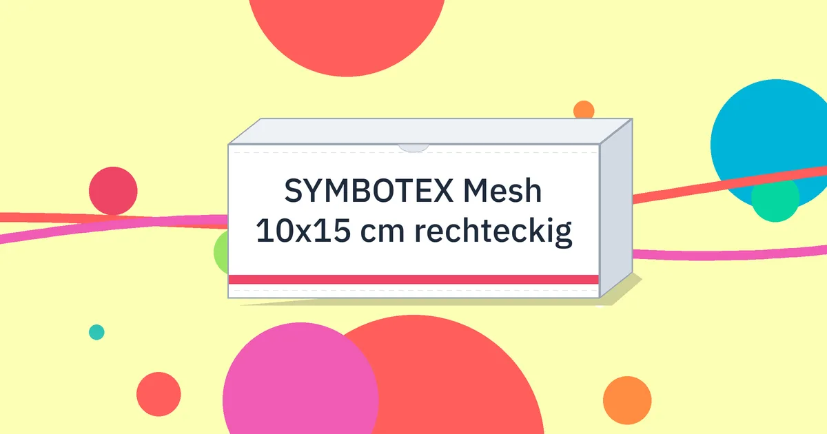 Symbolbild: Packung mit der Aufschrift SYMBOTEX Mesh 10x15 cm rechteckig (PZN 10631055) – Verfügbarkeit und Bezug in Apotheken in Frankfurt am Main
