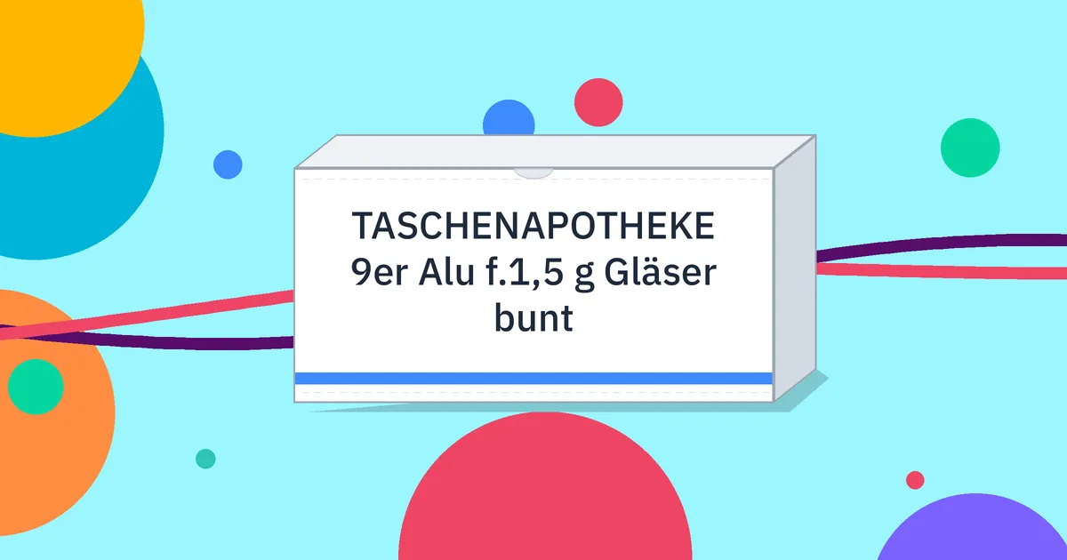 Symbolbild: Packung mit der Aufschrift TASCHENAPOTHEKE 9er Alu f.1,5 g Gläser bunt (PZN 09748013) – Verfügbarkeit und Bezug in Apotheken in Frankfurt am Main