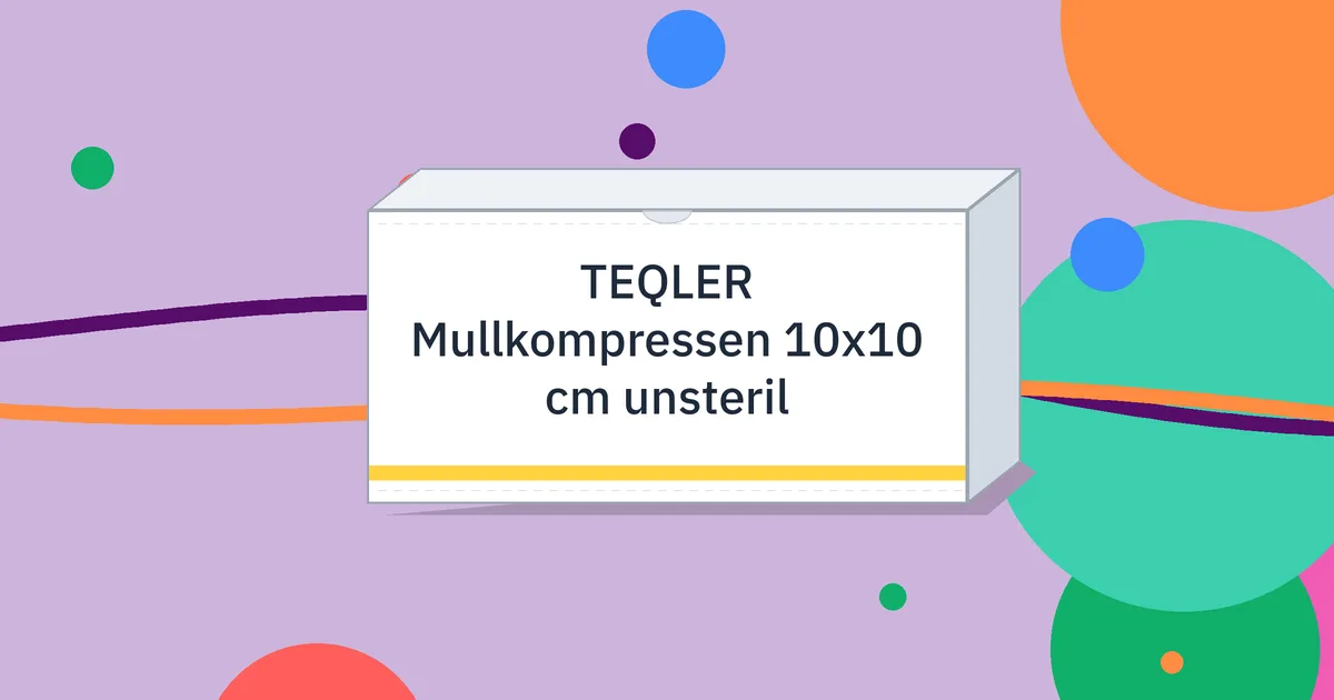 Symbolbild: Packung mit der Aufschrift TEQLER Mullkompressen 10x10 cm unsteril (PZN 19066119) – Verfügbarkeit und Bezug in Apotheken in Frankfurt am Main