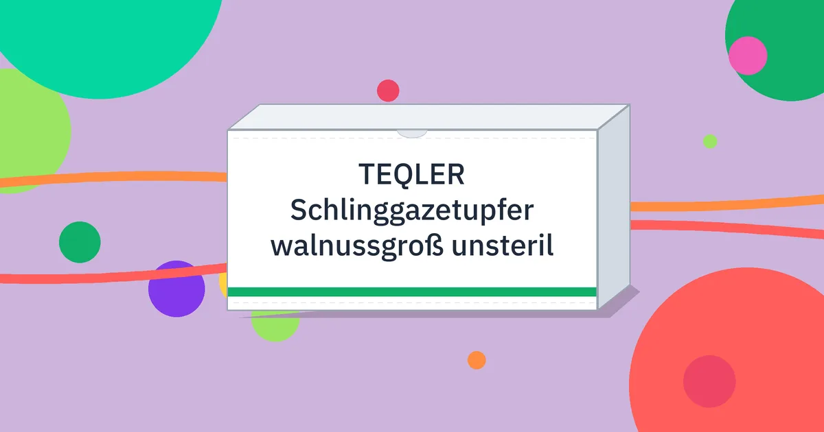 Symbolbild: Packung mit der Aufschrift TEQLER Schlinggazetupfer walnussgroß unsteril (PZN 17527585) – Verfügbarkeit und Bezug in Apotheken in Frankfurt am Main