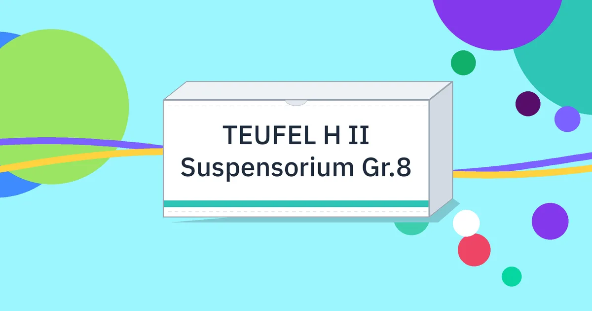 Symbolbild: Packung mit der Aufschrift TEUFEL H II Suspensorium Gr.8 (PZN 02299210) – Verfügbarkeit und Bezug in Apotheken in Frankfurt am Main