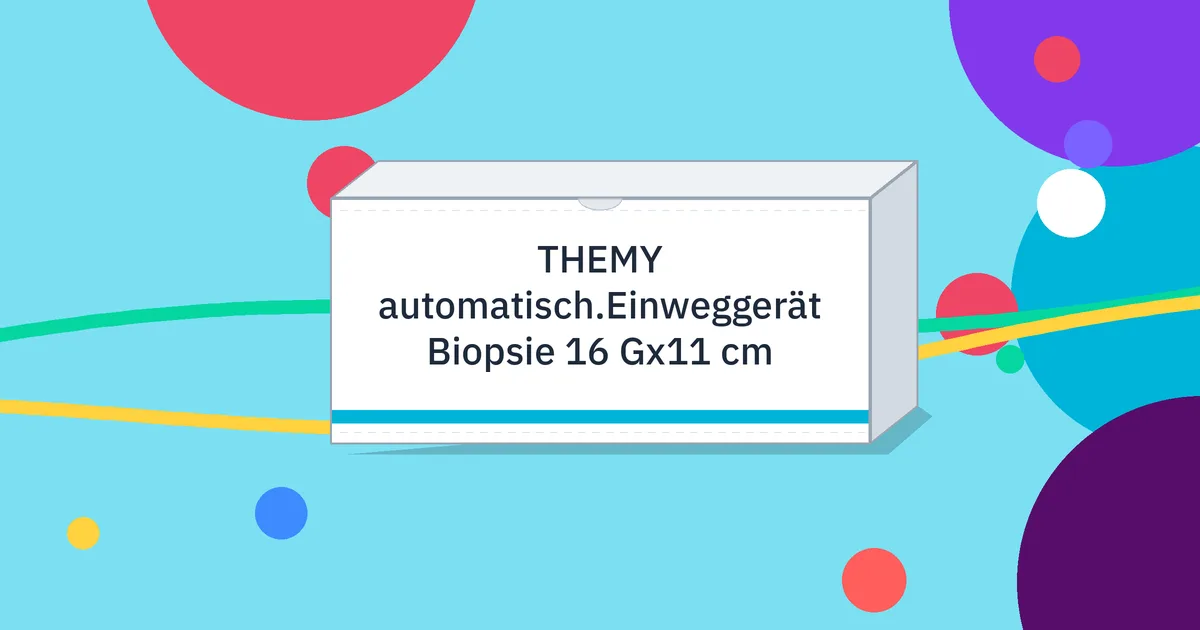 Symbolbild: Packung mit der Aufschrift THEMY automatisch.Einweggerät Biopsie 16 Gx11 cm (PZN 16920010) – Verfügbarkeit und Bezug in Apotheken in Frankfurt am Main