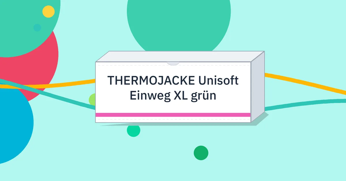 Symbolbild: Packung mit der Aufschrift THERMOJACKE Unisoft Einweg XL grün (PZN 04703750) – Verfügbarkeit und Bezug in Apotheken in Frankfurt am Main