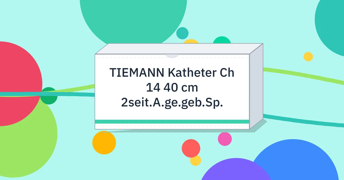 Symbolbild: Packung mit der Aufschrift TIEMANN Katheter Ch 14 40 cm 2seit.A.ge.geb.Sp. (PZN 02099540) – Verfügbarkeit und Bezug in Apotheken in Frankfurt am Main
