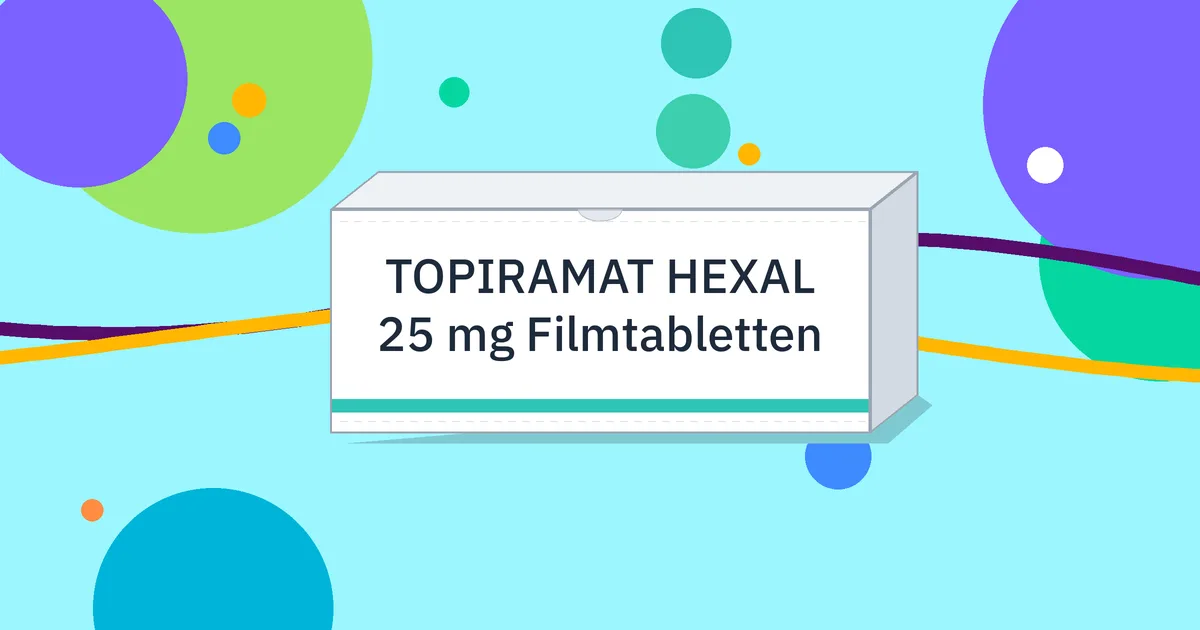 Symbolbild: Packung mit der Aufschrift TOPIRAMAT HEXAL 25 mg Filmtabletten (PZN 02205769) – Verfügbarkeit und Bezug in Apotheken in Frankfurt am Main