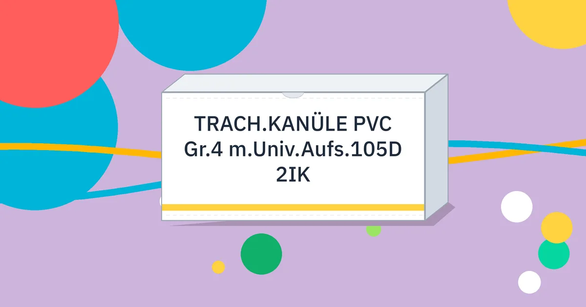 Symbolbild: Packung mit der Aufschrift TRACH.KANÜLE PVC Gr.4 m.Univ.Aufs.105D 2IK (PZN 06994272) – Verfügbarkeit und Bezug in Apotheken in Frankfurt am Main