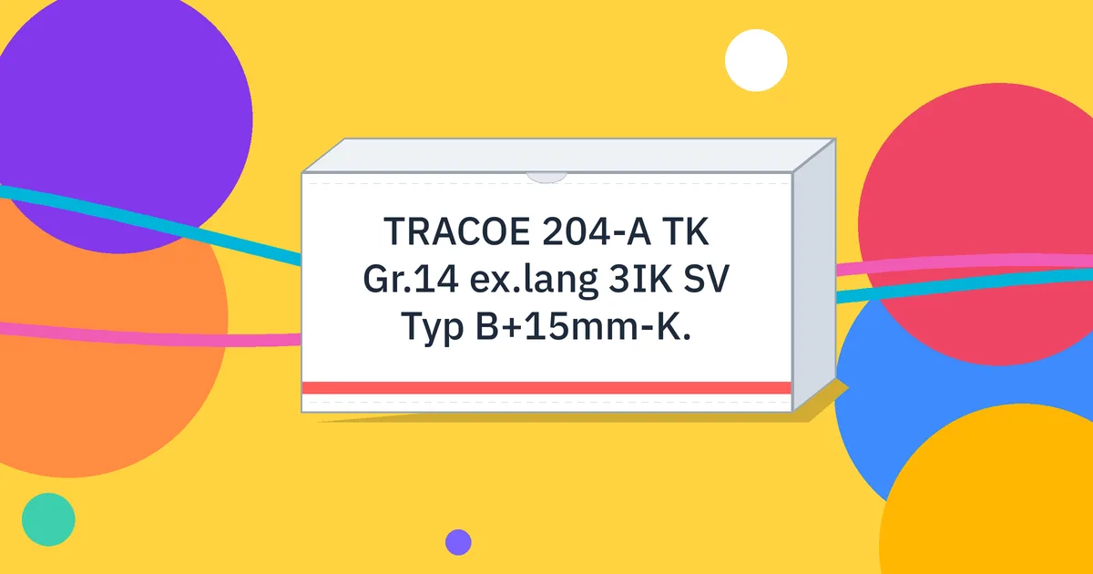 Symbolbild: Packung mit der Aufschrift TRACOE 204-A TK Gr.14 ex.lang 3IK SV Typ B+15mm-K. (PZN 00919051) – Verfügbarkeit und Bezug in Apotheken in Frankfurt am Main