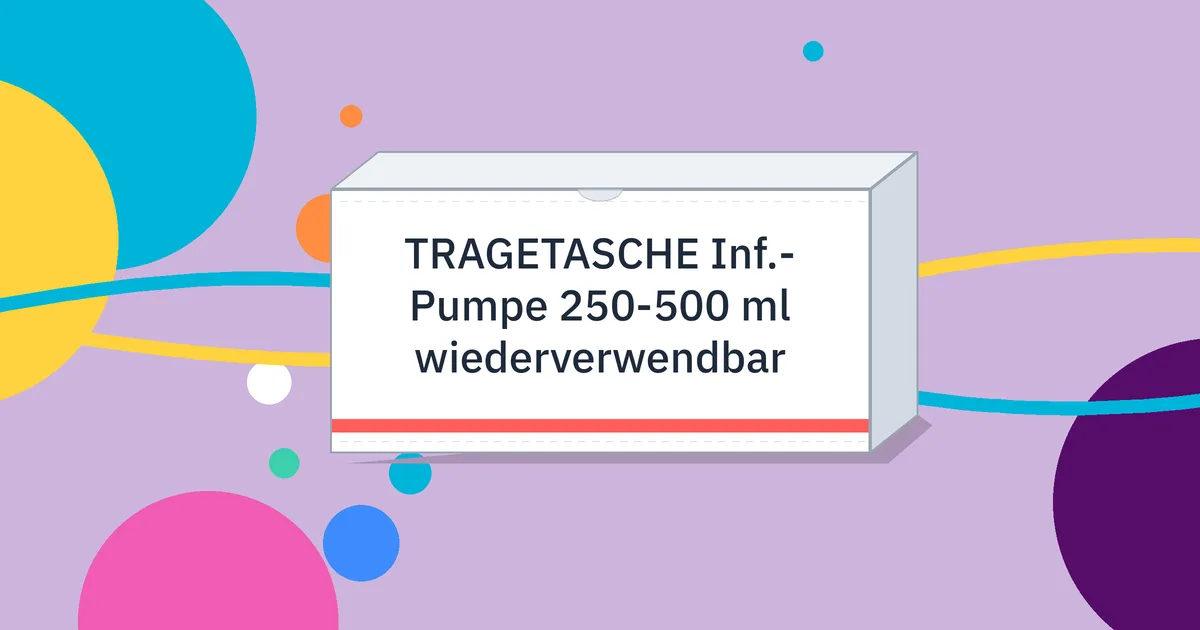 Symbolbild: Packung mit der Aufschrift TRAGETASCHE Inf.-Pumpe 250-500 ml wiederverwendbar (PZN 19176090) – Verfügbarkeit und Bezug in Apotheken in Frankfurt am Main