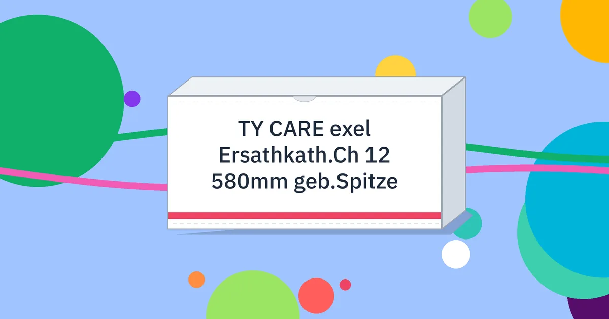 Symbolbild: Packung mit der Aufschrift TY CARE exel Ersathkath.Ch 12 580mm geb.Spitze (PZN 00807719) – Verfügbarkeit und Bezug in Apotheken in Frankfurt am Main
