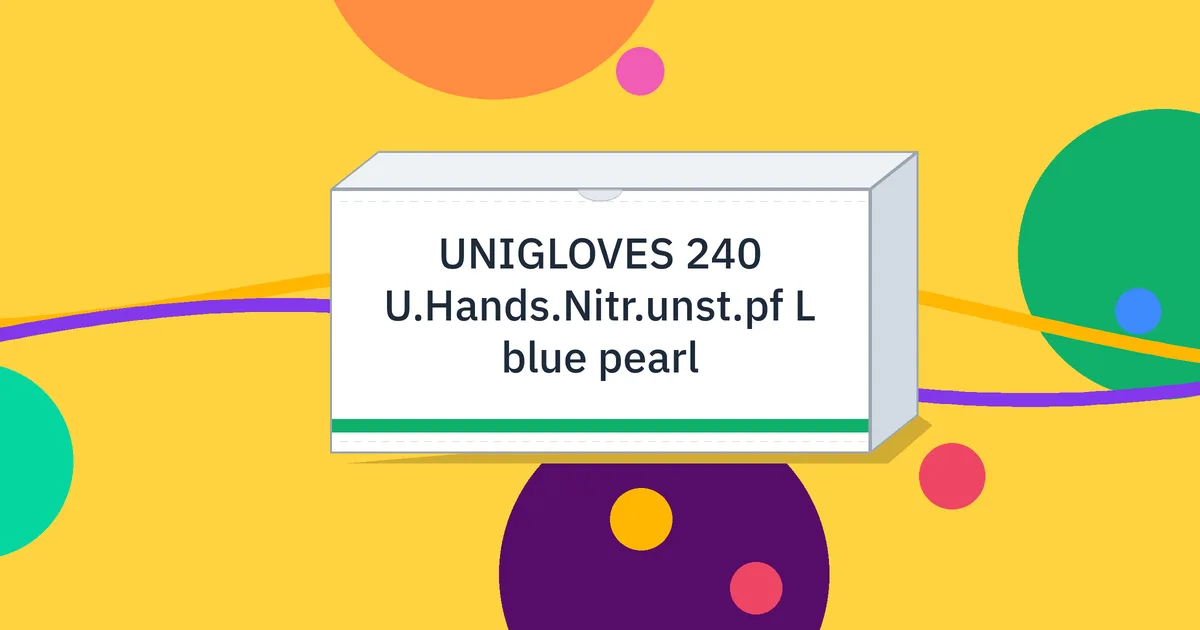 Symbolbild: Packung mit der Aufschrift UNIGLOVES 240 U.Hands.Nitr.unst.pf L blue pearl (PZN 18102310) – Verfügbarkeit und Bezug in Apotheken in Frankfurt am Main