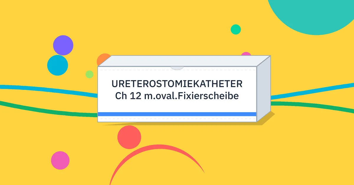 Symbolbild: Packung mit der Aufschrift URETEROSTOMIEKATHETER Ch 12 m.oval.Fixierscheibe (PZN 17508984) – Verfügbarkeit und Bezug in Apotheken in Frankfurt am Main