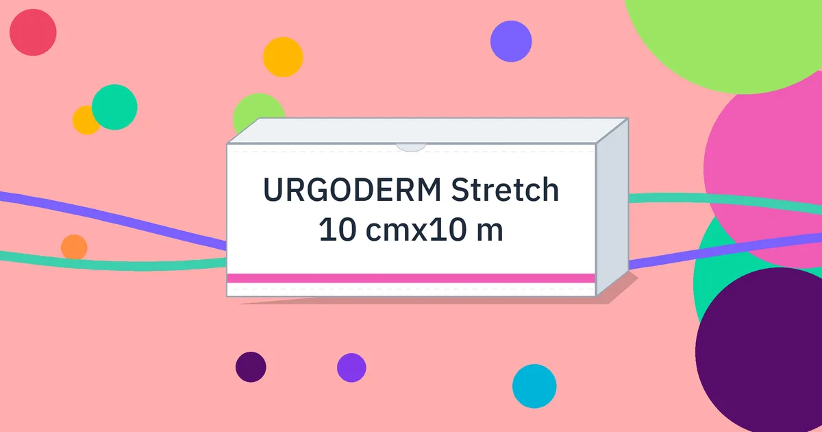 Symbolbild: Packung mit der Aufschrift URGODERM Stretch 10 cmx10 m (PZN 19526354) – Verfügbarkeit und Bezug in Apotheken in Frankfurt am Main