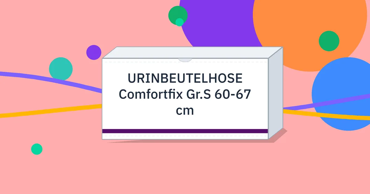 Symbolbild: Packung mit der Aufschrift URINBEUTELHOSE Comfortfix Gr.S 60-67 cm (PZN 04210912) – Verfügbarkeit und Bezug in Apotheken in Frankfurt am Main