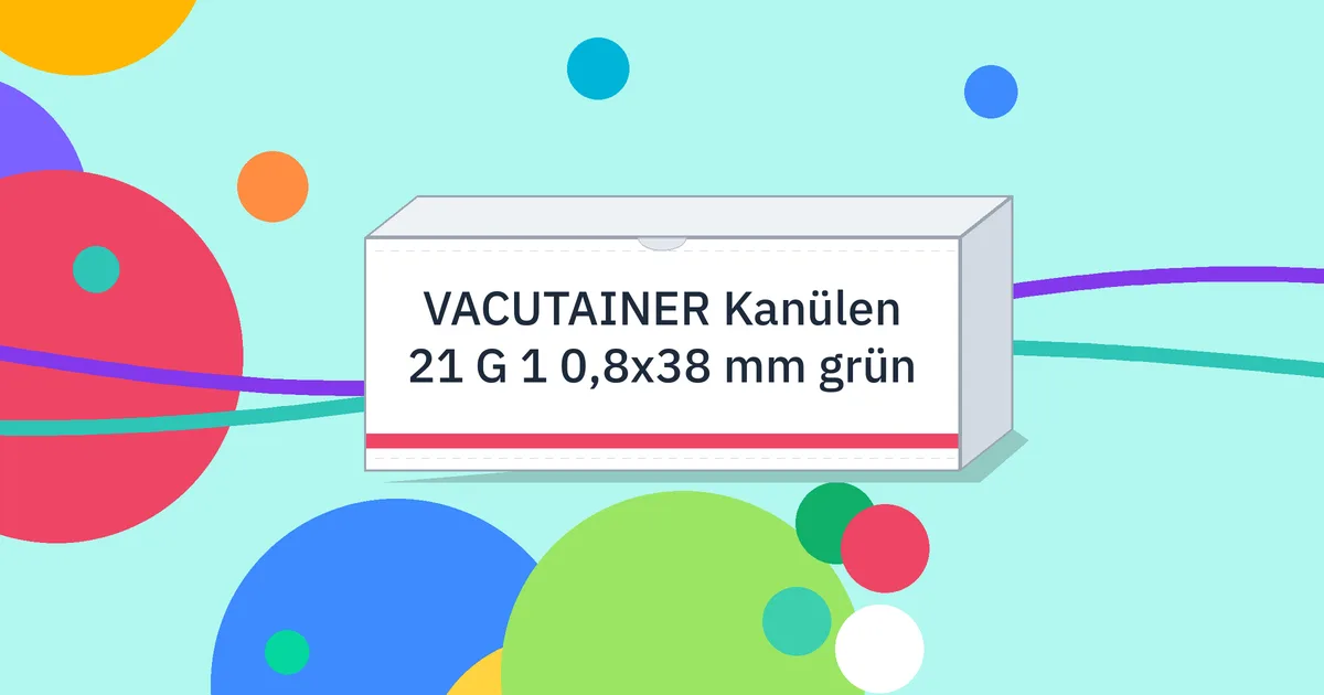 Symbolbild: Packung mit der Aufschrift VACUTAINER Kanülen 21 G 1 0,8x38 mm grün (PZN 09786999) – Verfügbarkeit und Bezug in Apotheken in Frankfurt am Main