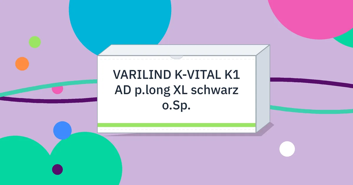 Symbolbild: Packung mit der Aufschrift VARILIND K-VITAL K1 AD p.long XL schwarz o.Sp. (PZN 20566962) – Verfügbarkeit und Bezug in Apotheken in Frankfurt am Main