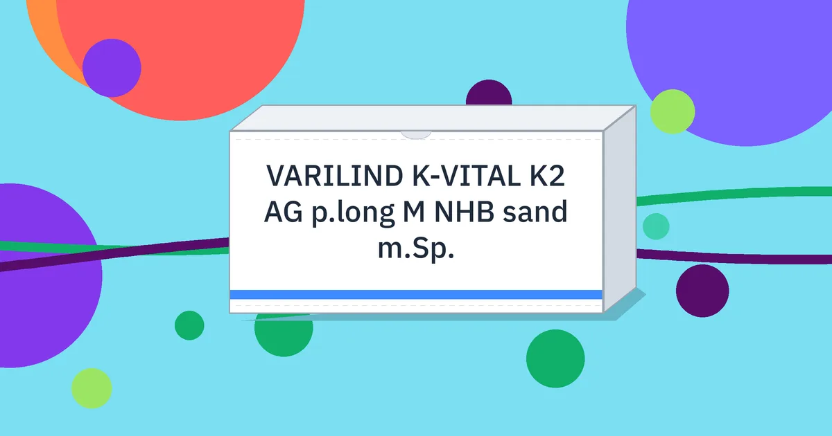 Symbolbild: Packung mit der Aufschrift VARILIND K-VITAL K2 AG p.long M NHB sand m.Sp. (PZN 20564348) – Verfügbarkeit und Bezug in Apotheken in Frankfurt am Main