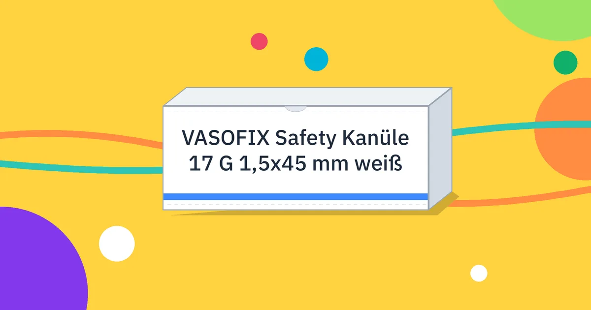 Symbolbild: Packung mit der Aufschrift VASOFIX Safety Kanüle 17 G 1,5x45 mm weiß (PZN 03304350) – Verfügbarkeit und Bezug in Apotheken in Frankfurt am Main