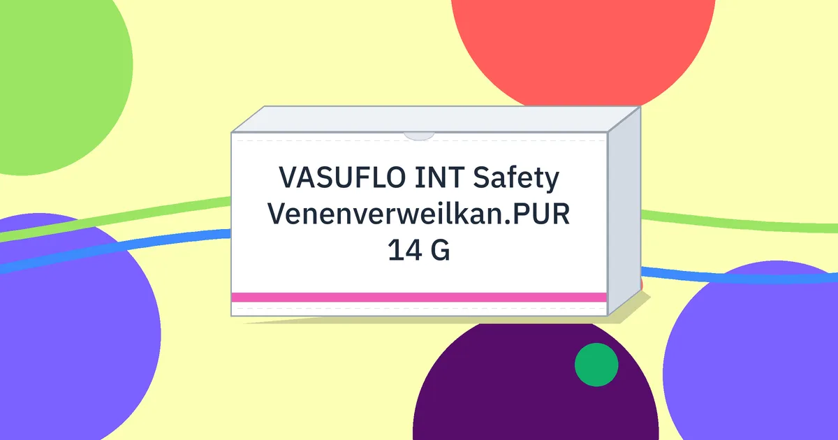 Symbolbild: Packung mit der Aufschrift VASUFLO INT Safety Venenverweilkan.PUR 14 G (PZN 18044570) – Verfügbarkeit und Bezug in Apotheken in Frankfurt am Main