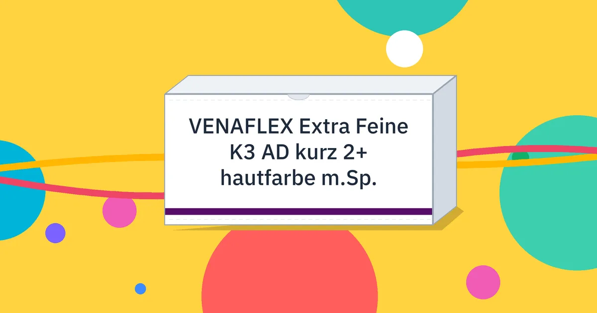 Symbolbild: Packung mit der Aufschrift VENAFLEX Extra Feine K3 AD kurz 2+ hautfarbe m.Sp. (PZN 18308052) – Verfügbarkeit und Bezug in Apotheken in Frankfurt am Main