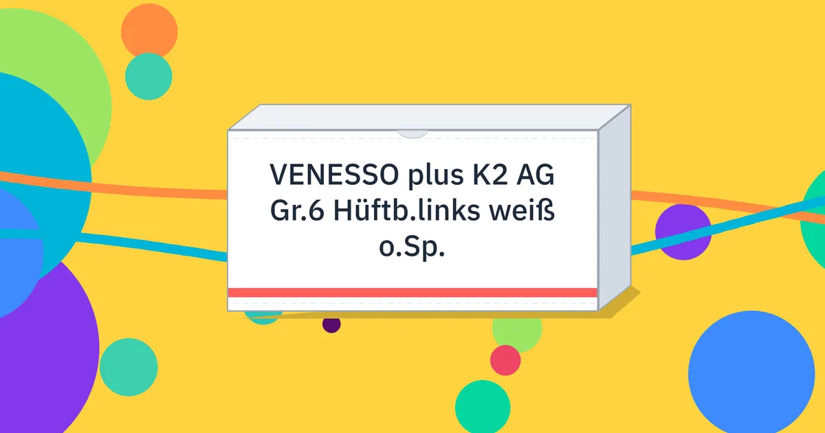 Symbolbild: Packung mit der Aufschrift VENESSO plus K2 AG Gr.6 Hüftb.links weiß o.Sp. (PZN 03301044) – Verfügbarkeit und Bezug in Apotheken in Frankfurt am Main