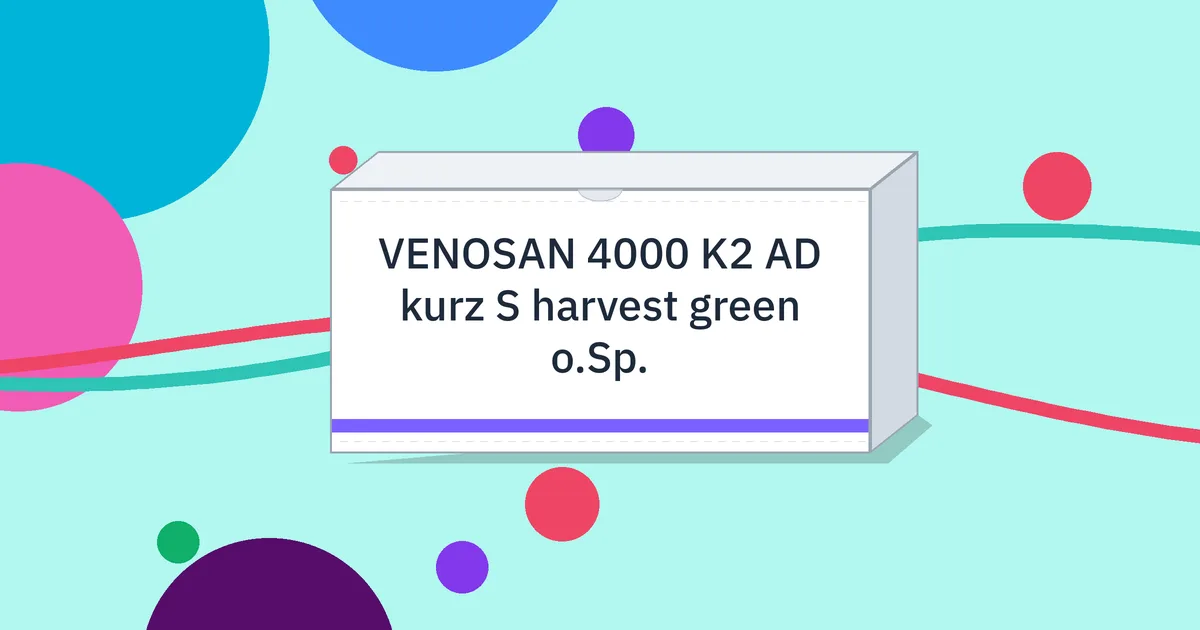 Symbolbild: Packung mit der Aufschrift VENOSAN 4000 K2 AD kurz S harvest green o.Sp. (PZN 18847458) – Verfügbarkeit und Bezug in Apotheken in Frankfurt am Main