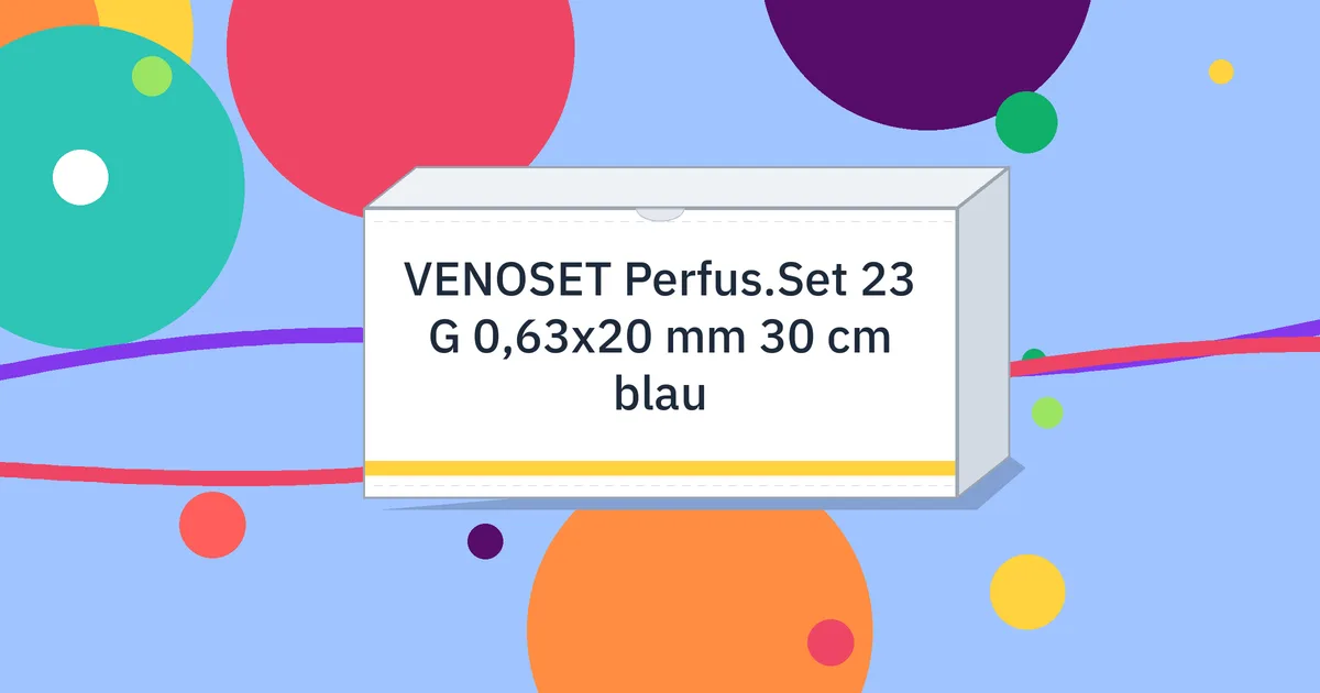 Symbolbild: Packung mit der Aufschrift VENOSET Perfus.Set 23 G 0,63x20 mm 30 cm blau (PZN 13846804) – Verfügbarkeit und Bezug in Apotheken in Frankfurt am Main