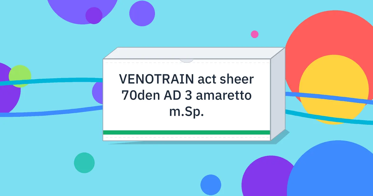 Symbolbild: Packung mit der Aufschrift VENOTRAIN act sheer 70den AD 3 amaretto m.Sp. (PZN 16208725) – Verfügbarkeit und Bezug in Apotheken in Frankfurt am Main