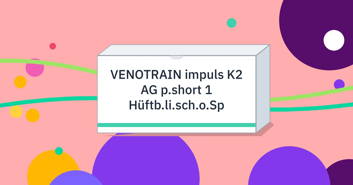 Symbolbild: Packung mit der Aufschrift VENOTRAIN impuls K2 AG p.short 1 Hüftb.li.sch.o.Sp (PZN 10295077) – Verfügbarkeit und Bezug in Apotheken in Frankfurt am Main