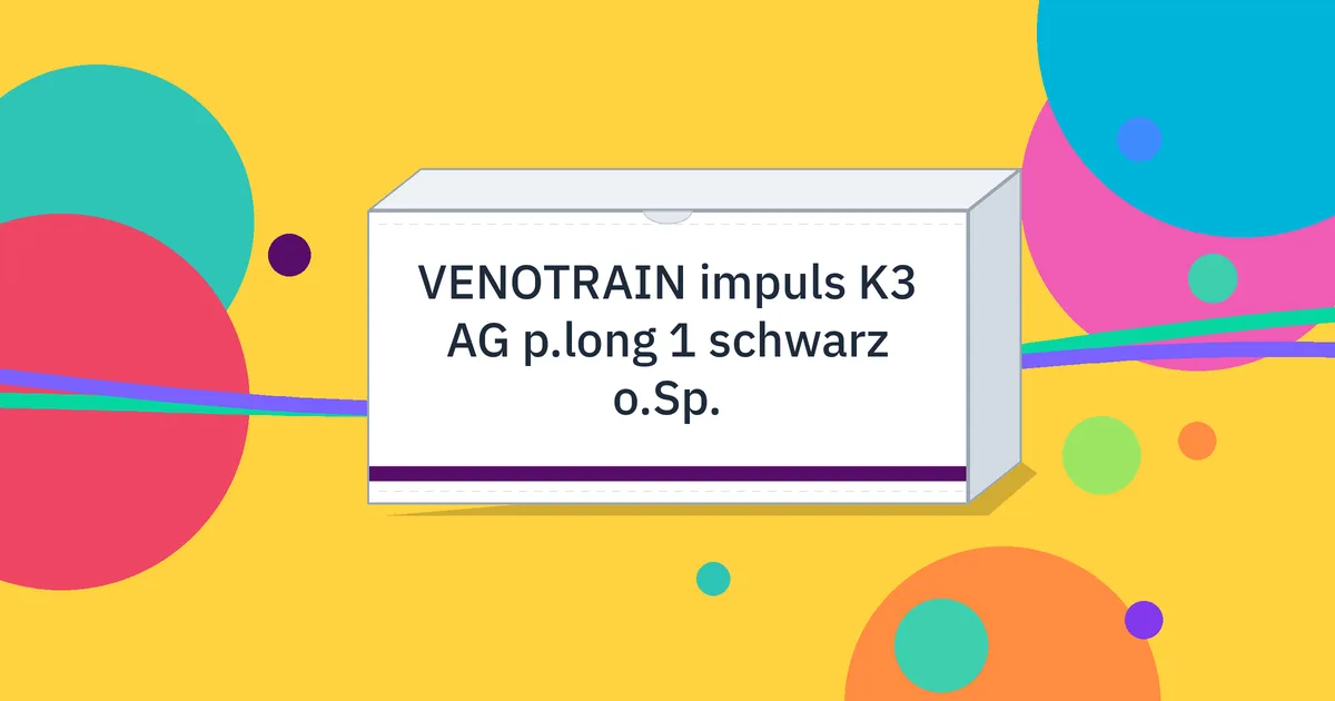 Symbolbild: Packung mit der Aufschrift VENOTRAIN impuls K3 AG p.long 1 schwarz o.Sp. (PZN 00505473) – Verfügbarkeit und Bezug in Apotheken in Frankfurt am Main