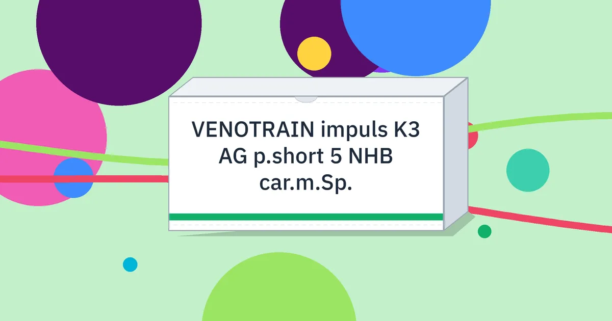 Symbolbild: Packung mit der Aufschrift VENOTRAIN impuls K3 AG p.short 5 NHB car.m.Sp. (PZN 00521756) – Verfügbarkeit und Bezug in Apotheken in Frankfurt am Main