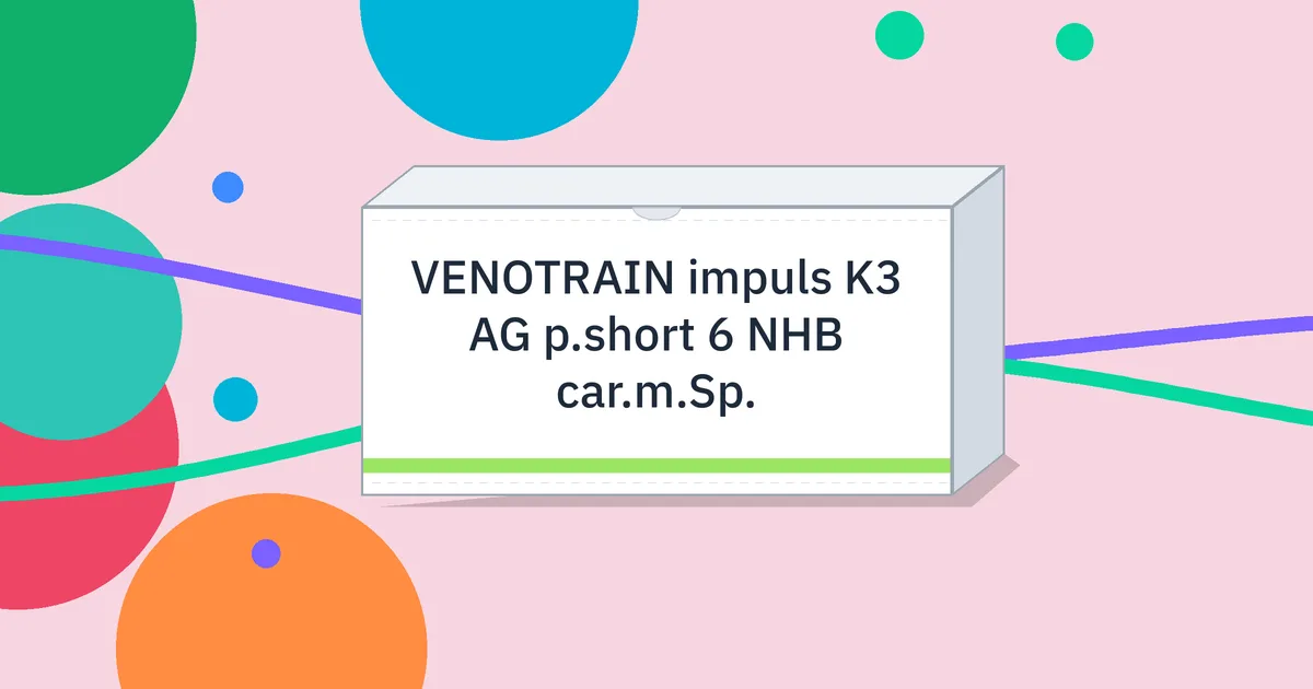 Symbolbild: Packung mit der Aufschrift VENOTRAIN impuls K3 AG p.short 6 NHB car.m.Sp. (PZN 00521762) – Verfügbarkeit und Bezug in Apotheken in Frankfurt am Main