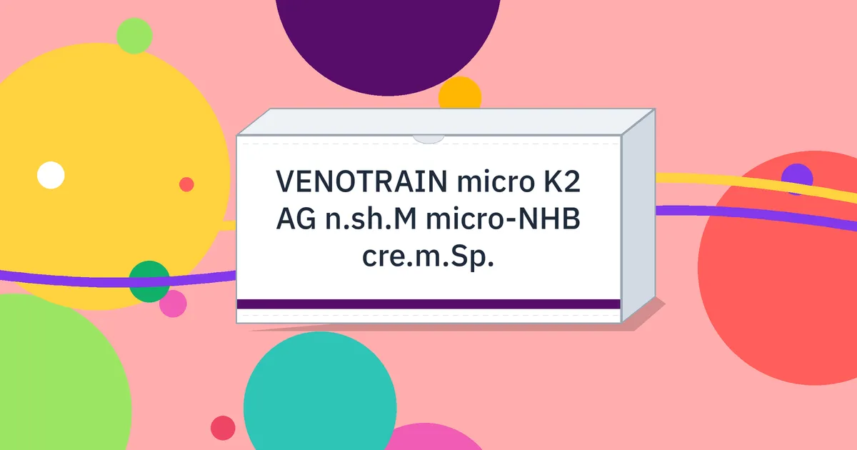 Symbolbild: Packung mit der Aufschrift VENOTRAIN micro K2 AG n.sh.M micro-NHB cre.m.Sp. (PZN 16064901) – Verfügbarkeit und Bezug in Apotheken in Frankfurt am Main