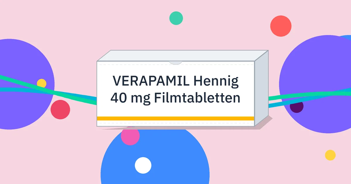 Symbolbild: Packung mit der Aufschrift VERAPAMIL Hennig 40 mg Filmtabletten (PZN 00121910) – Verfügbarkeit und Bezug in Apotheken in Frankfurt am Main