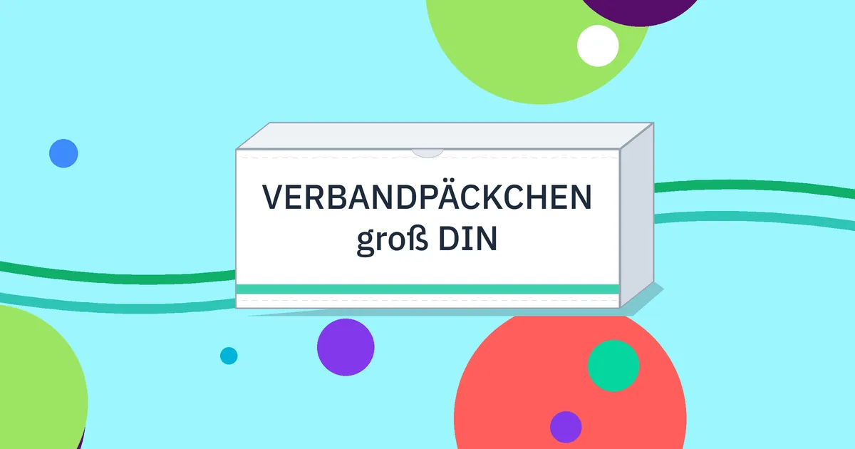 Symbolbild: Packung mit der Aufschrift VERBANDPÄCKCHEN groß DIN (PZN 01723491) – Verfügbarkeit und Bezug in Apotheken in Frankfurt am Main