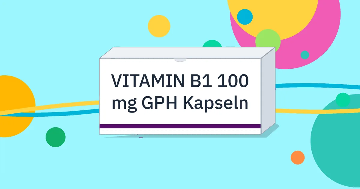 Symbolbild: Packung mit der Aufschrift VITAMIN B1 100 mg GPH Kapseln (PZN 16570716) – Verfügbarkeit und Bezug in Apotheken in Frankfurt am Main